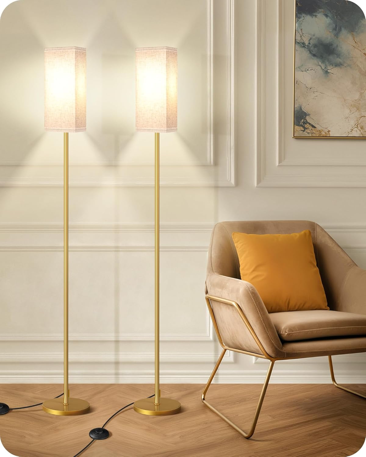 2Pack Floor Lamp, Pole with Foot Switch, Modern Standing Lamp Lampshade ...