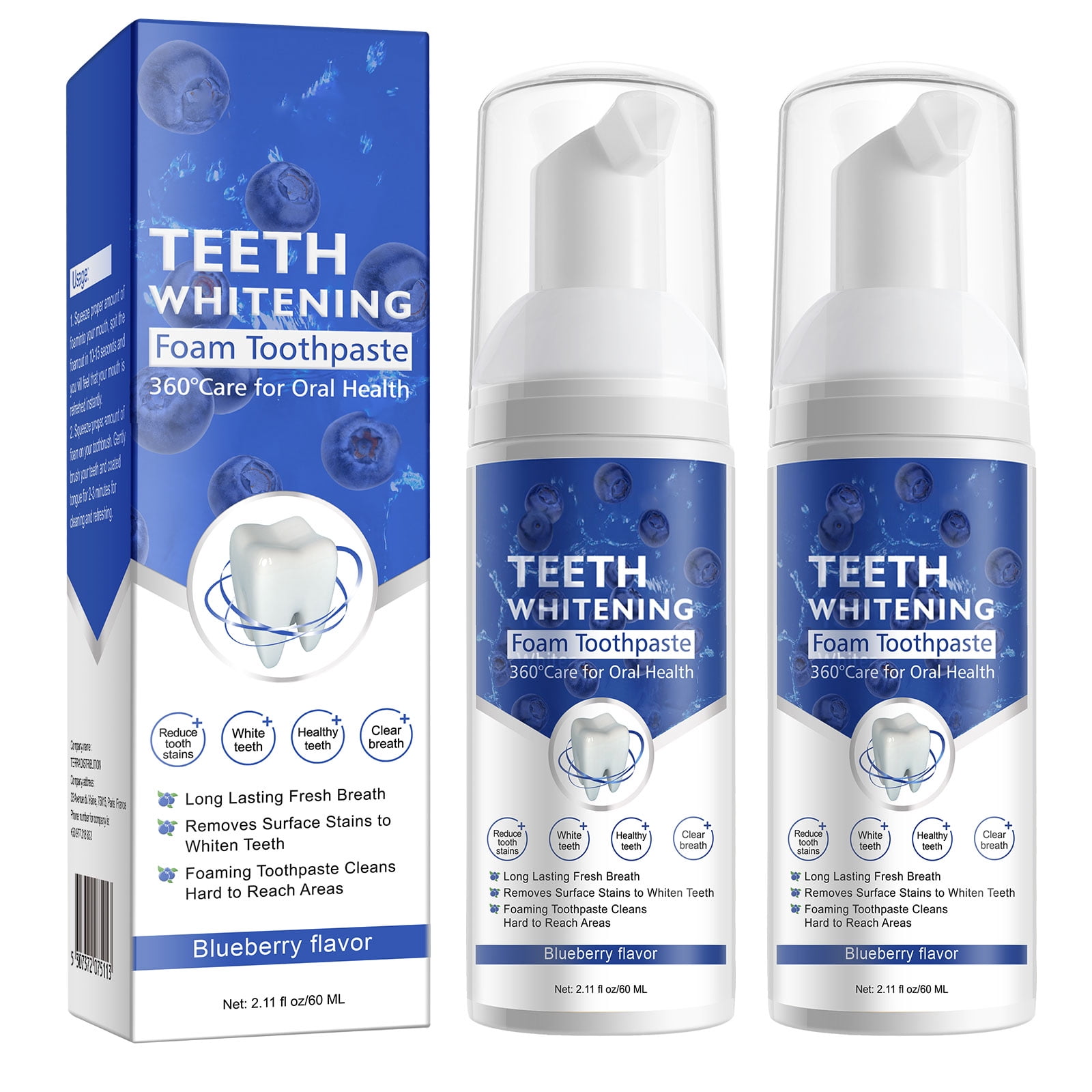 2Pack Foaming Mousse Toothpaste for Adults 360°Comprehensive Cleaning ...