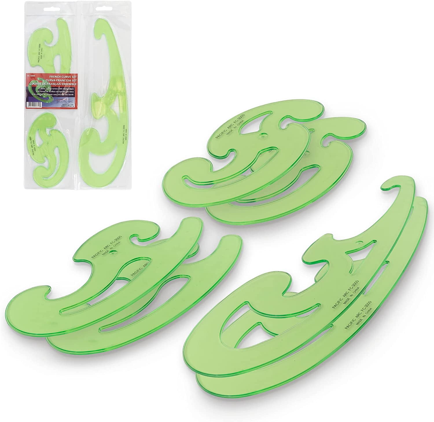 2Pack, French Curve Set, 3 Shapes, Clear Curve Ruler, Drafting Tools ...