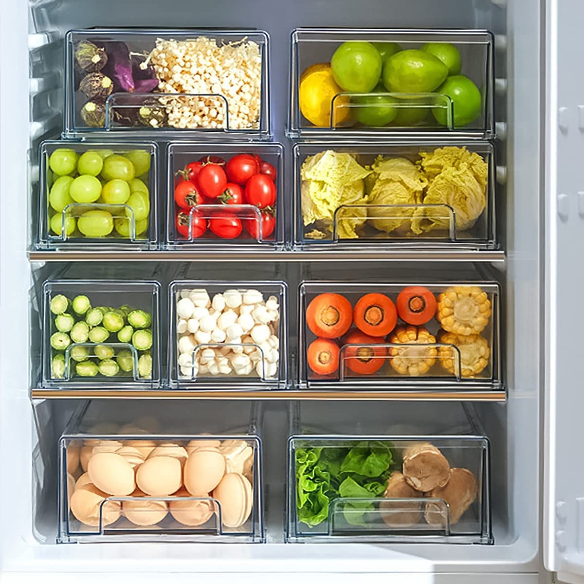 2Pack Fridge Drawers Pull Out Stackable Refrigerator Drawer Organizer ...