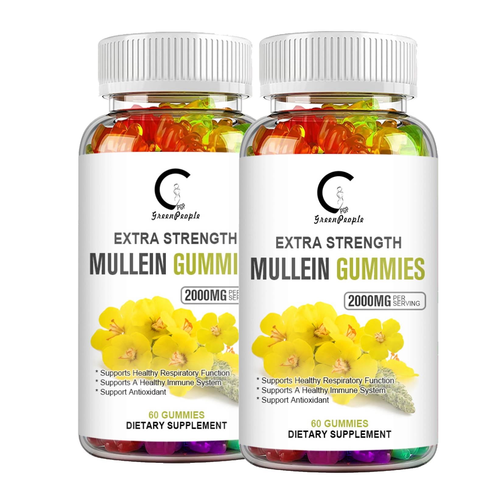 (2Pack)GPGP Mullein Leaf Gummies 2000mg, Respiratory System Health ...