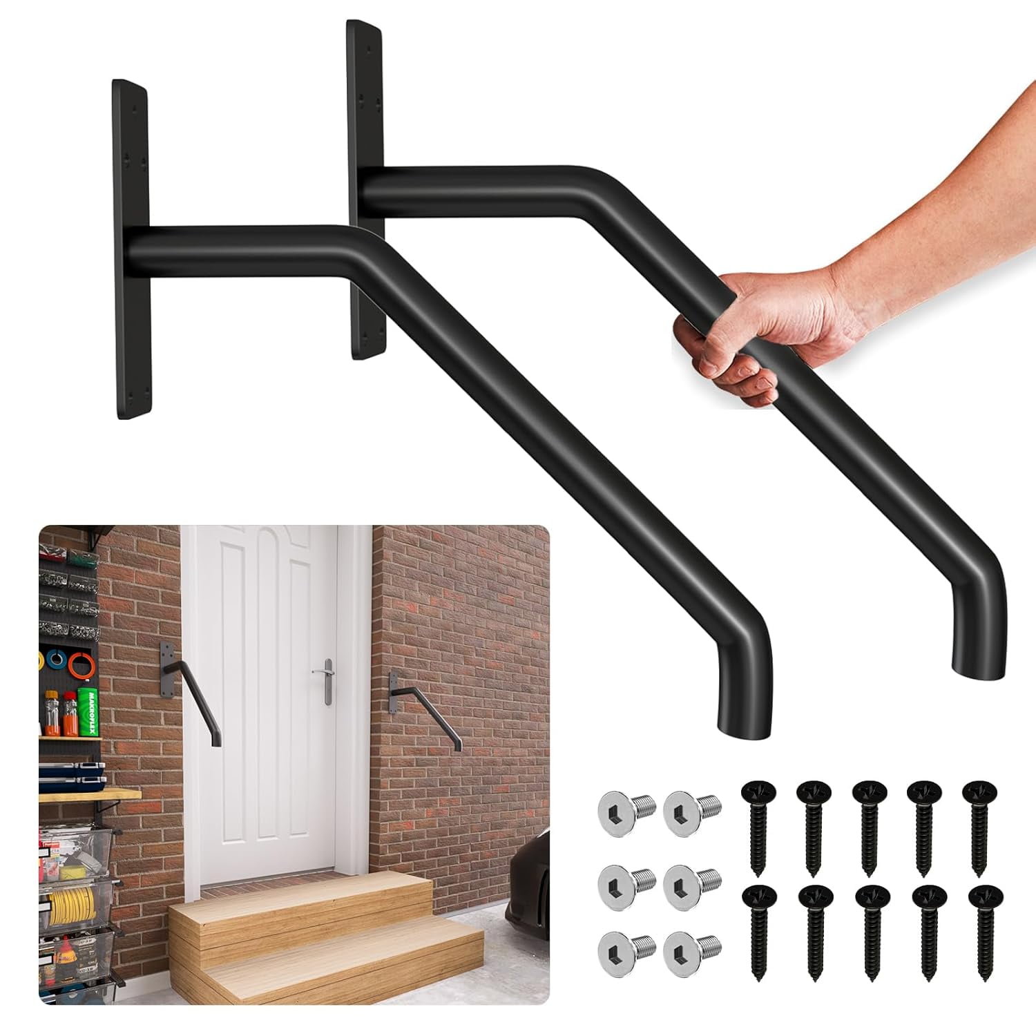 2Pack Garage Railing Sturdy Wall Mount Hold Tight Hand Rail Black ...