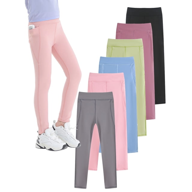 2Pack Girls Athletic Leggings Kids Dance Workout Running Yoga High ...