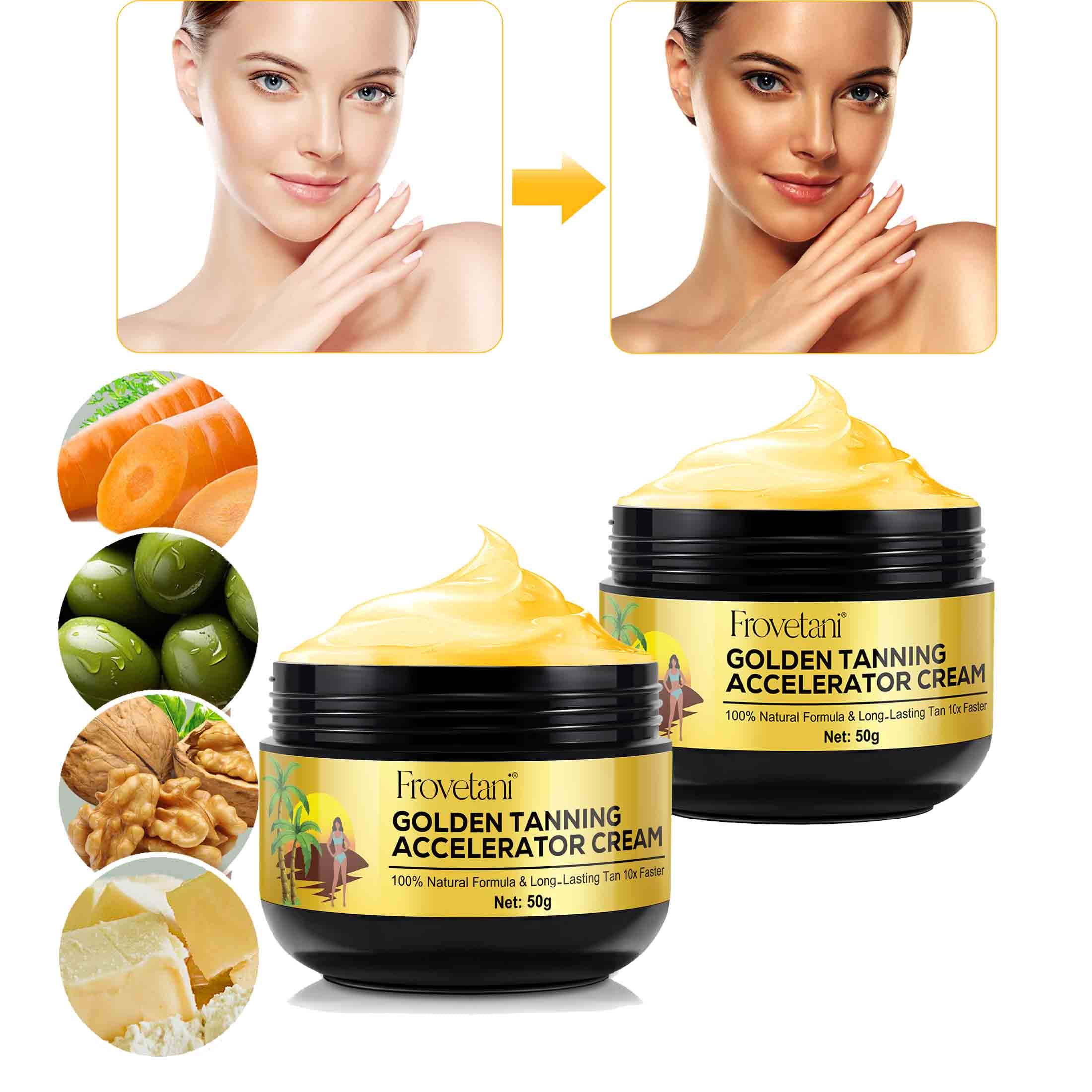 2Pack Golden Tanning Accelerator Cream, 100% Natural Formula, for Face & Body, for Sunbeds ...