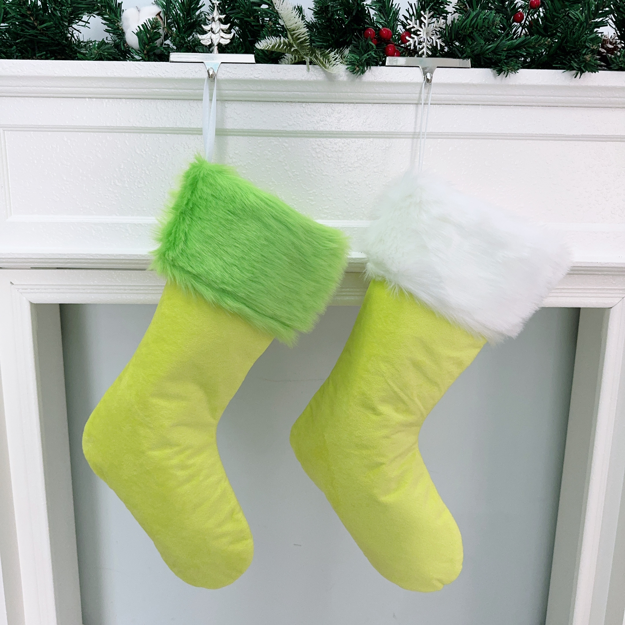 2Pack Green Plush Christmas Stockings,Deluxe Fuzzy Christmas Stockings ...