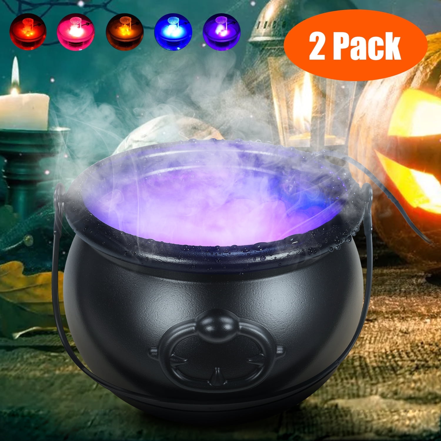 2Pack Halloween Mist Maker Fogger with Witch Cauldron, Smoke Fog ...