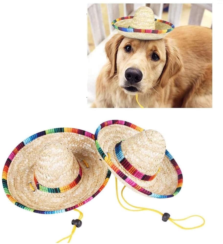 2Pack Handcrafted Pet Straw Hat with Adjustable Chin Strap, Lovely Sun ...