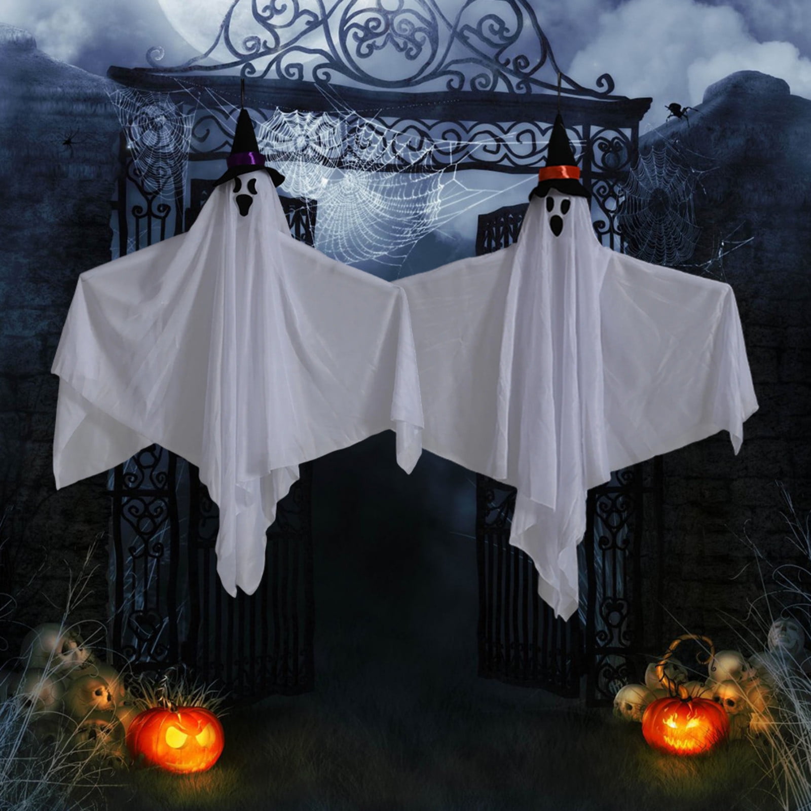 2Pack Hanging Ghosts Outdoor Decorations, Cute Flying Ghosts with Witch ...