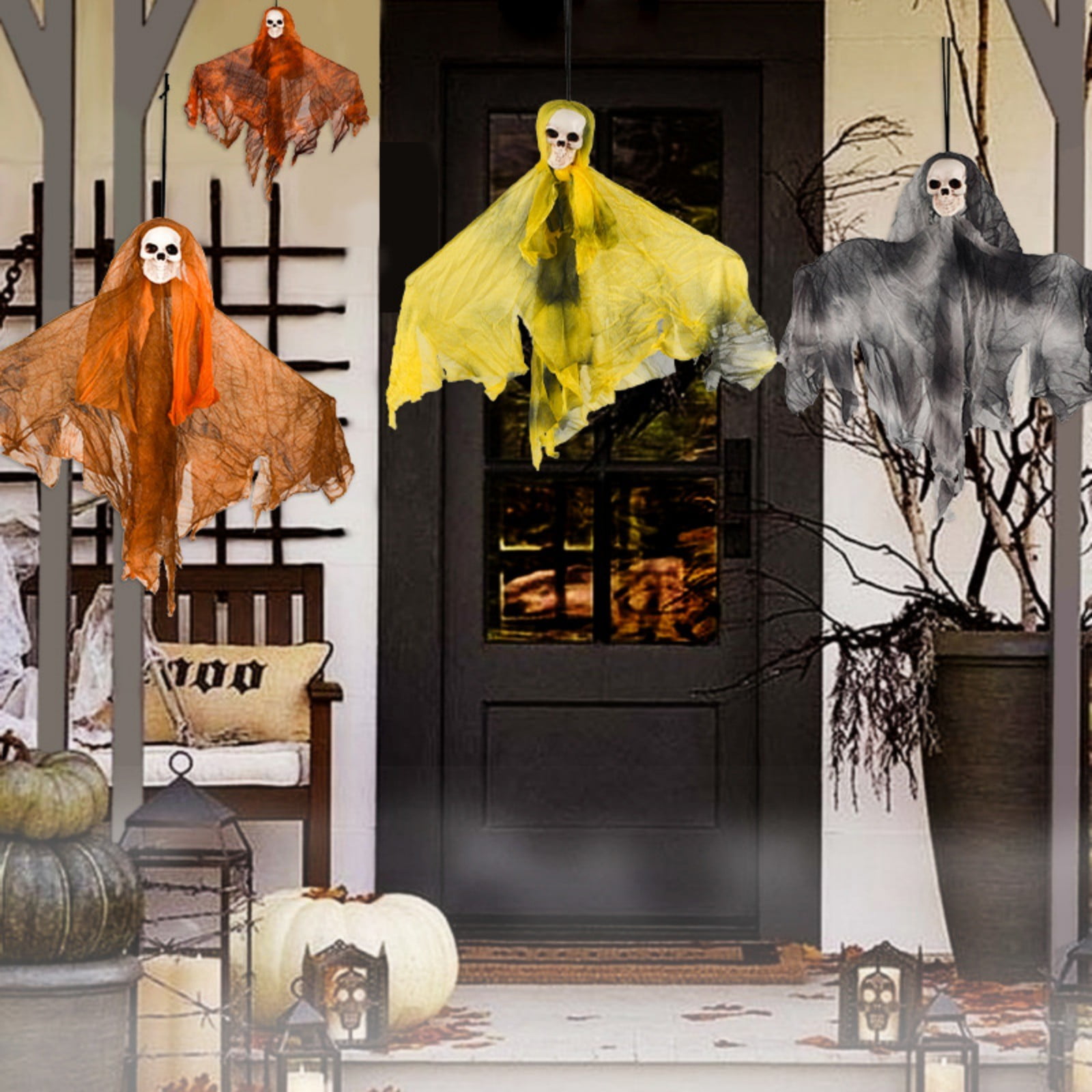 2Pack Hanging Ghosts Skull for Trees Halloween Decorations Outdoor ...