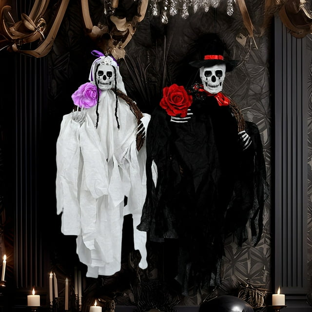 2Pack Hanging Grim Reaper Wreath Decorations, Halloween Skeleton Props ...