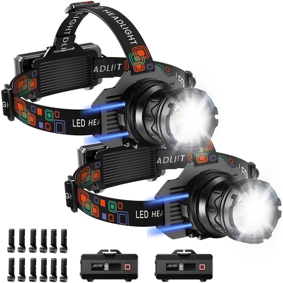 2Pack Headlamp Bright, 3000LM Motion Sensor Lamp with 9 Modes, Zoomable ...