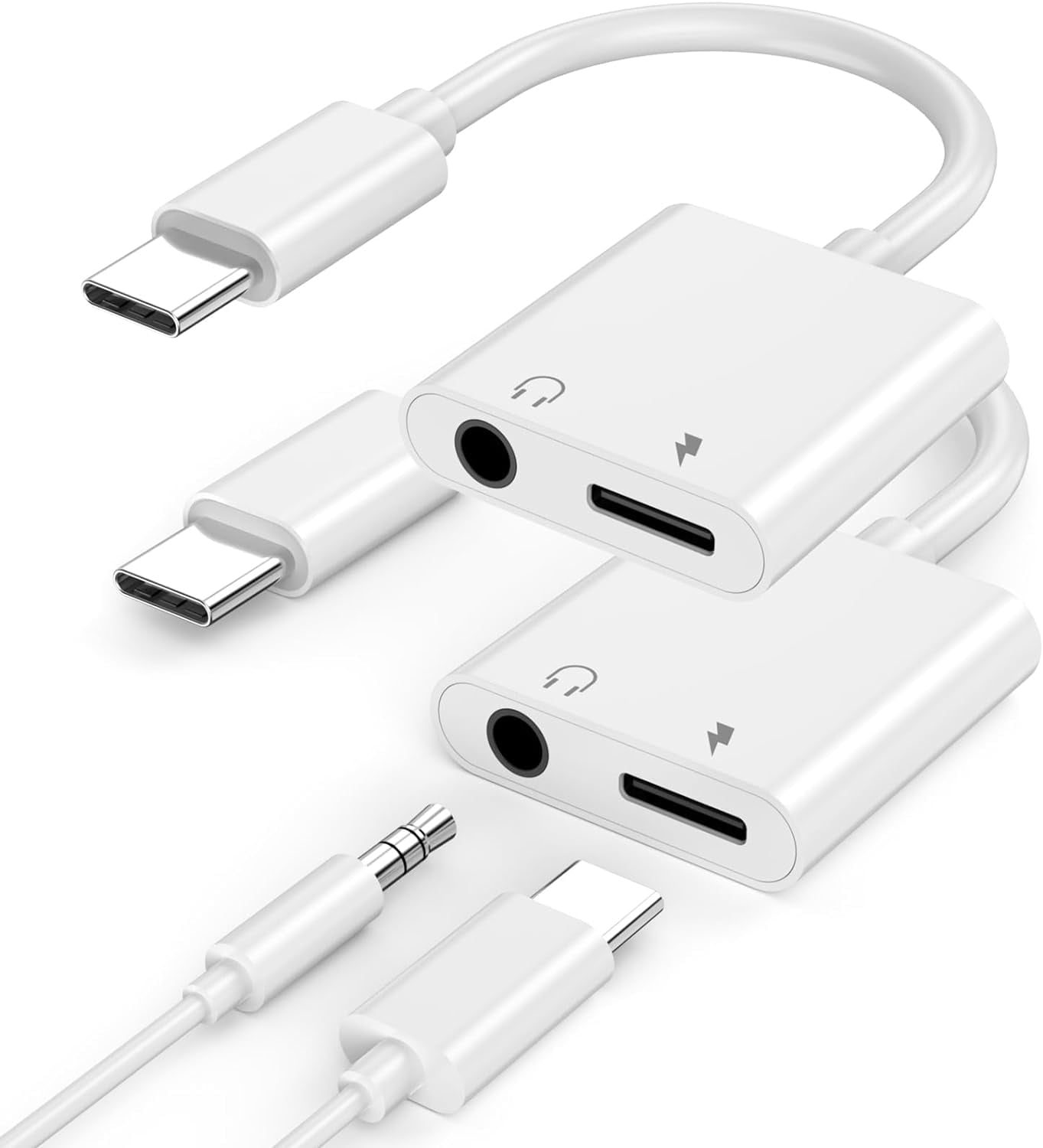 2Pack Headphone Adapter for iPhone 15,2 in 1 USB C to 3.5mm Aux Audio ...