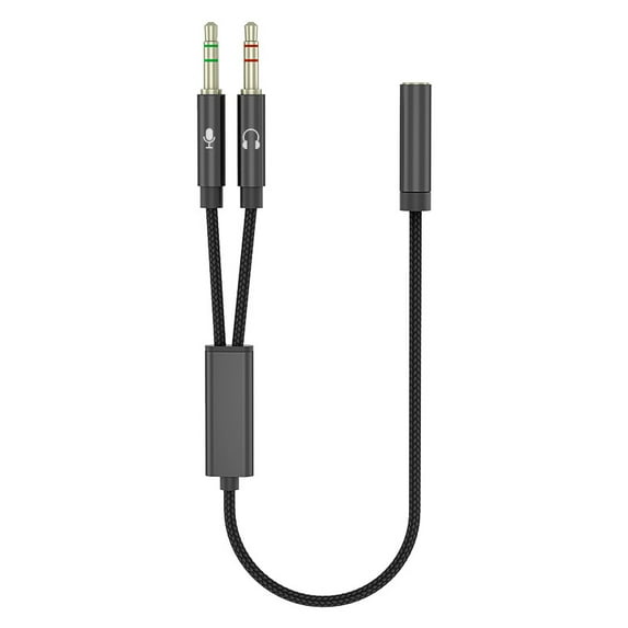 2Pack Headphone Mic Splitter for PC, Braided 3.5mm Female to 2 Dual Male Audio Adapter 2-in-1 Y ...
