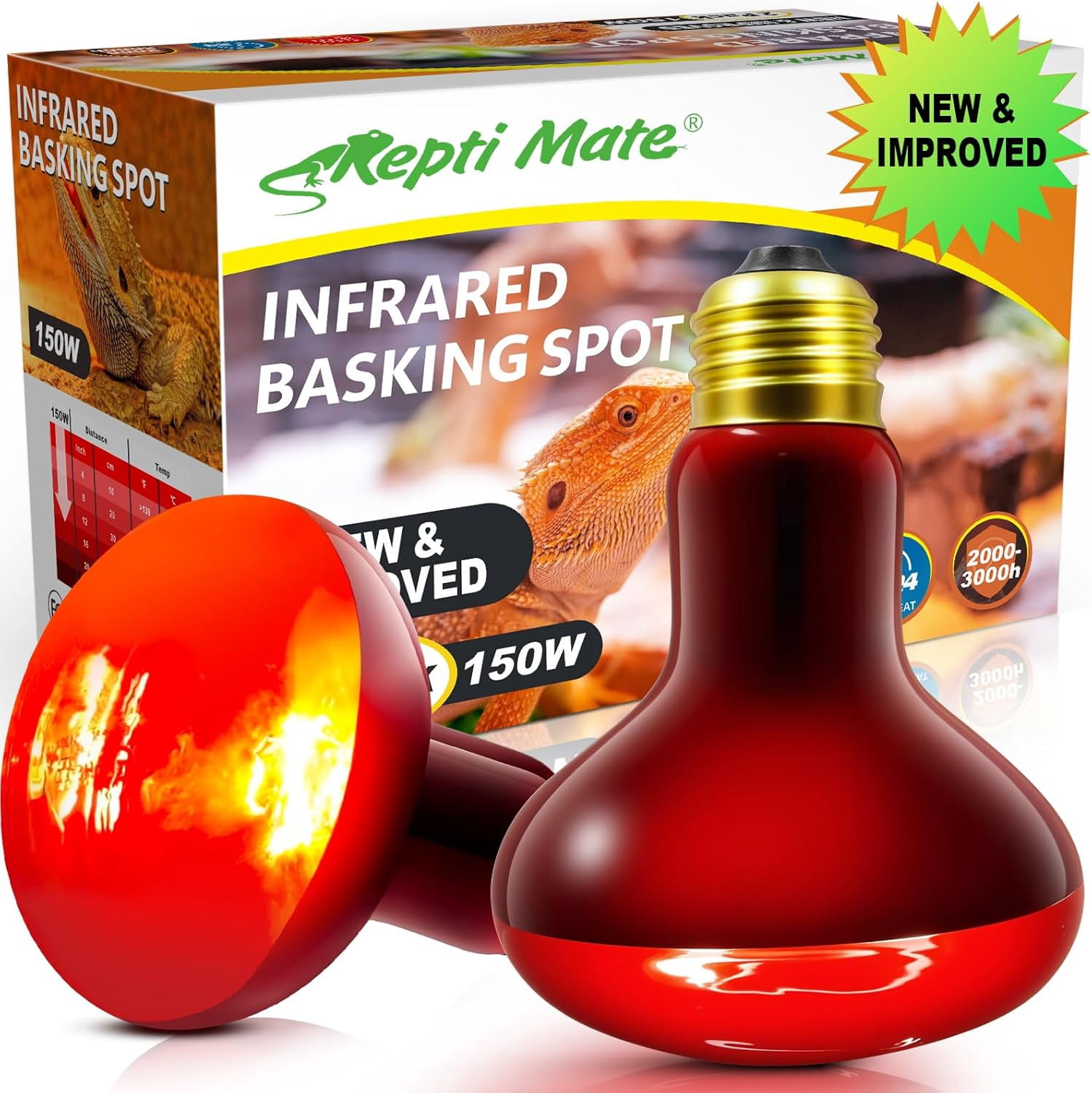 2Pack Infrared Heat Lamp Bulbs, 150W Reptile Heat Emitter Infrared ...