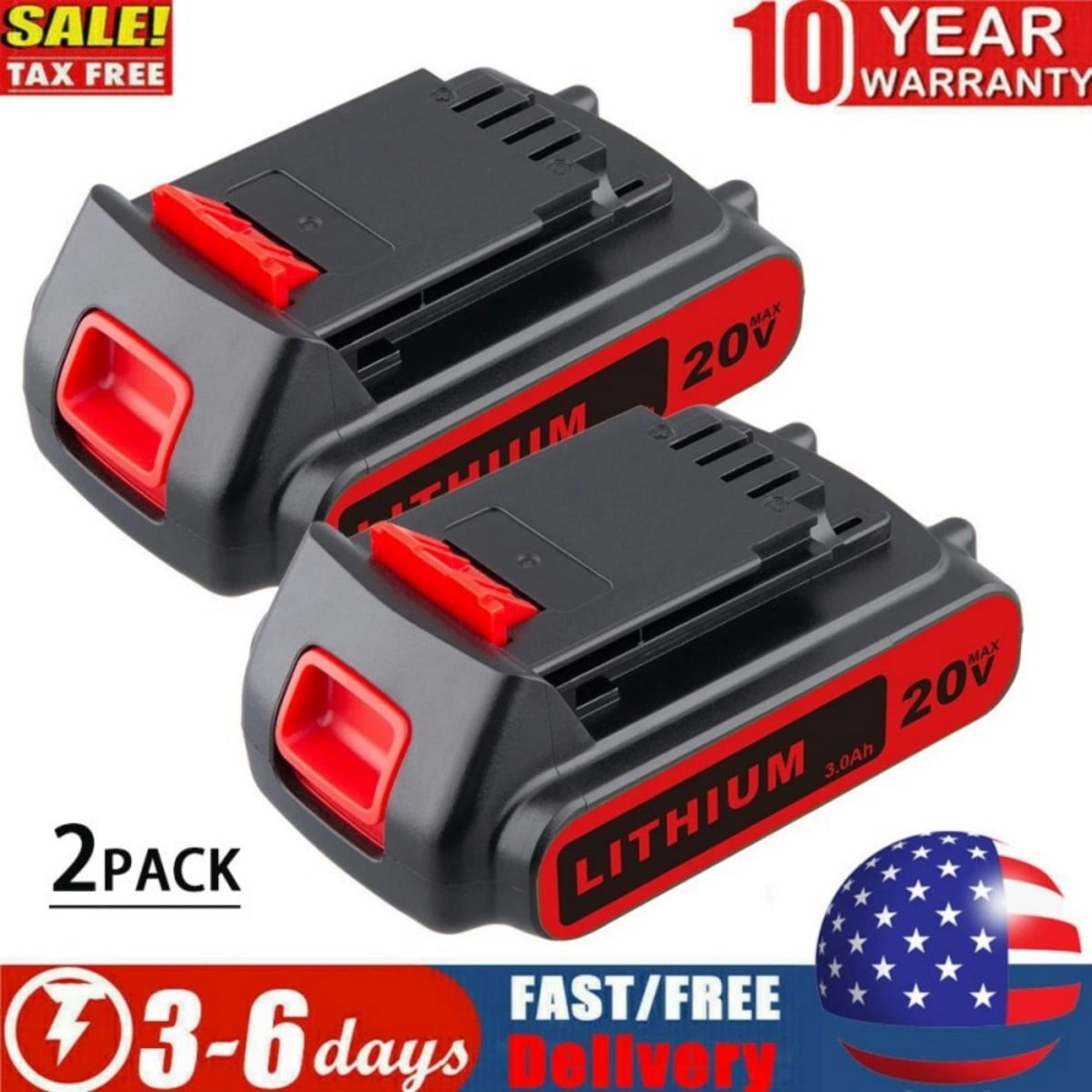 2Pack LBXR20 20V Battery 3.8Ah Compatible with Black and Decker 20V ...