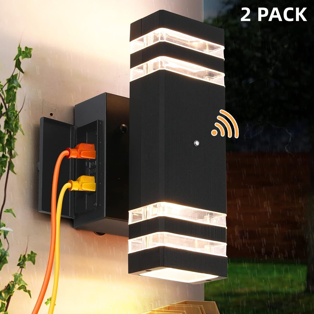 2Pack LED Black Outdoor Light with GFCI Outlet, Dusk to Dawn Waterproof ...
