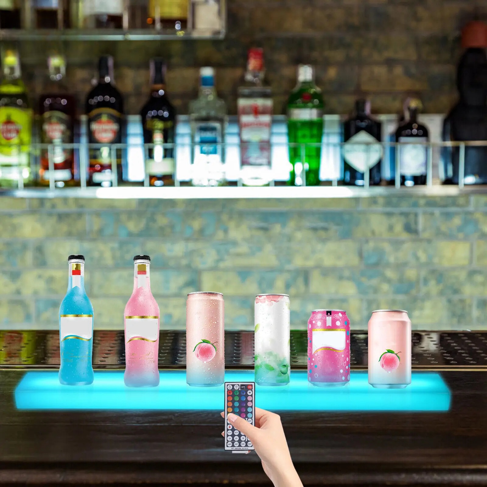 2Pack LED Liquor Bottle Display Shelf 32 inch Acrylic Floating Lighted ...