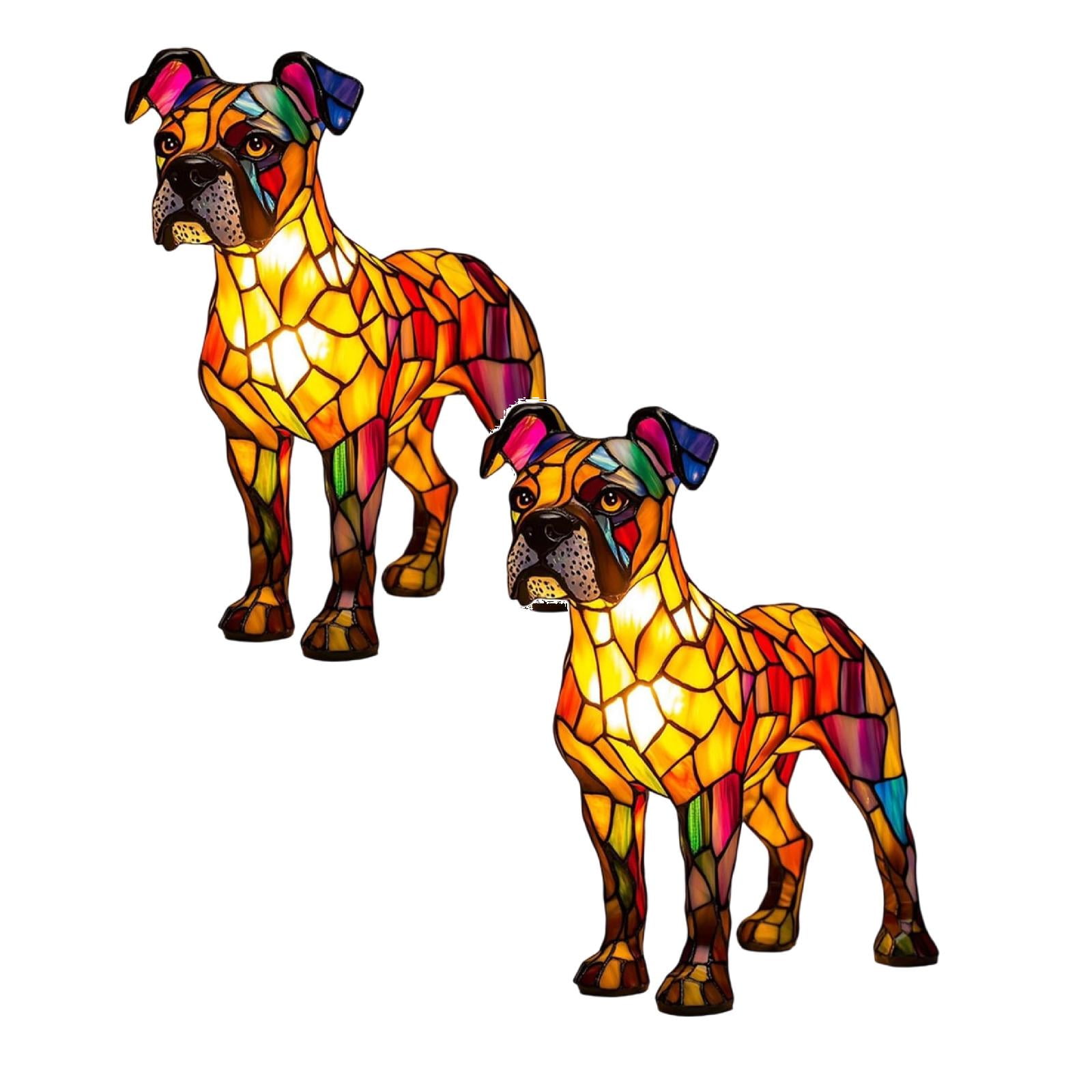 2Pack Lamp Stained Retro Dogs Stained Resin Tabletop Night Light 3D ...