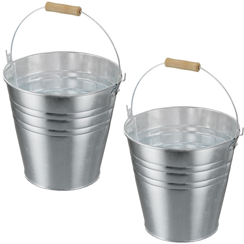 2Pack Large Galvanized Metal Buckets with Handles, Metallic Pails for ...