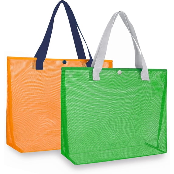 2Pack Large lightweight Simple Mesh Beach Tote Bag With snap Button ...