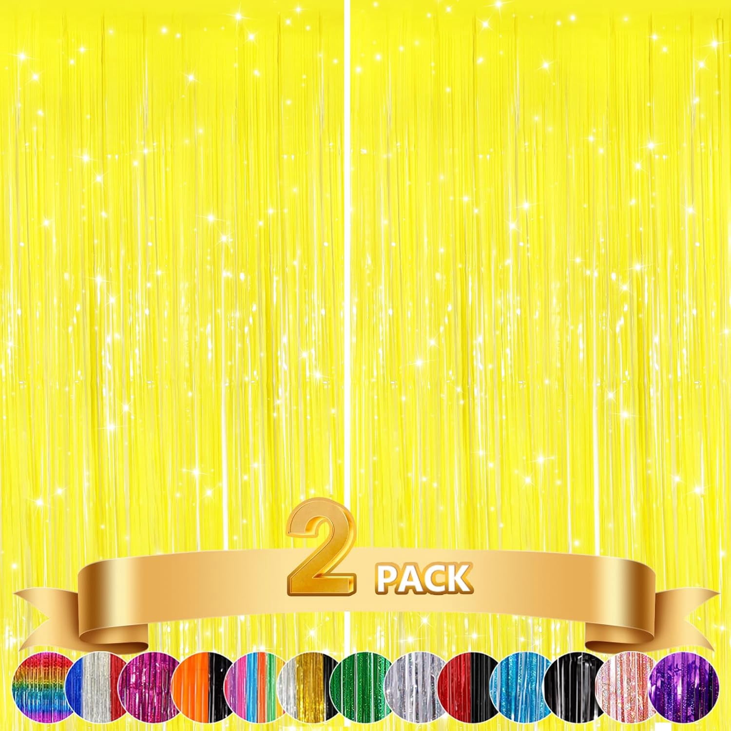 2Pack Macaron Yellow Metallic Tinsel Foil Fringe Curtains, Door ...