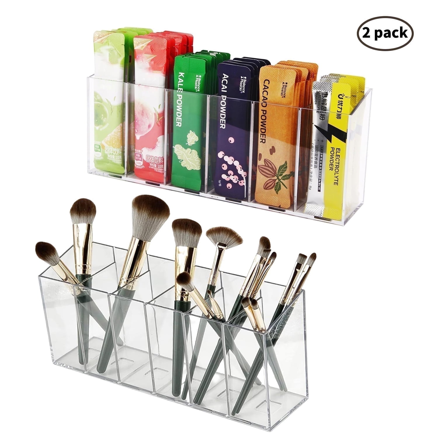 2Pack Acrylic Water Drink Packet Holder,Makeup Brush Organizer,,Packet ...