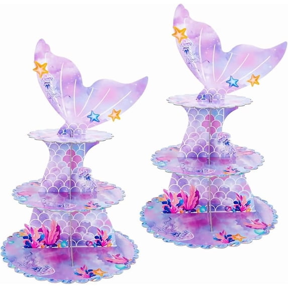 2Pack Mermaid Cupcake Stand, 3 Tier Party Decorations Mermaid Theme ...