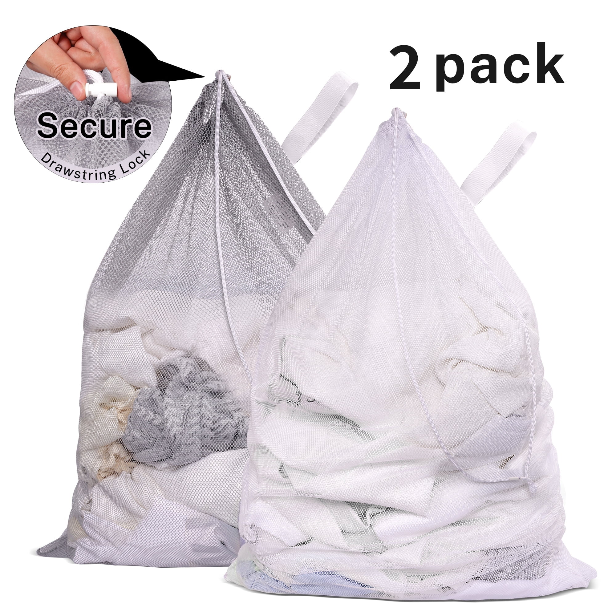 2Pack Large Mesh Laundry Bags with Locking Drawstring Closure,Dirty ...
