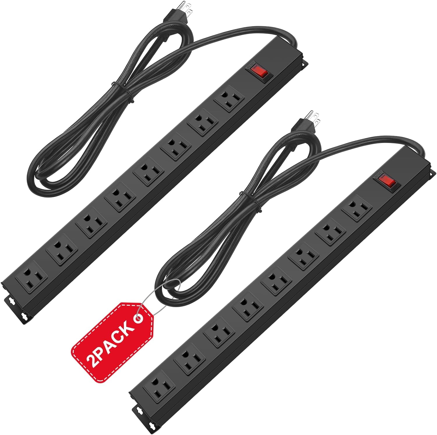 2Pack Metal 8 Outlet Mountable Power Strip, Wall Mount Outlet Power ...