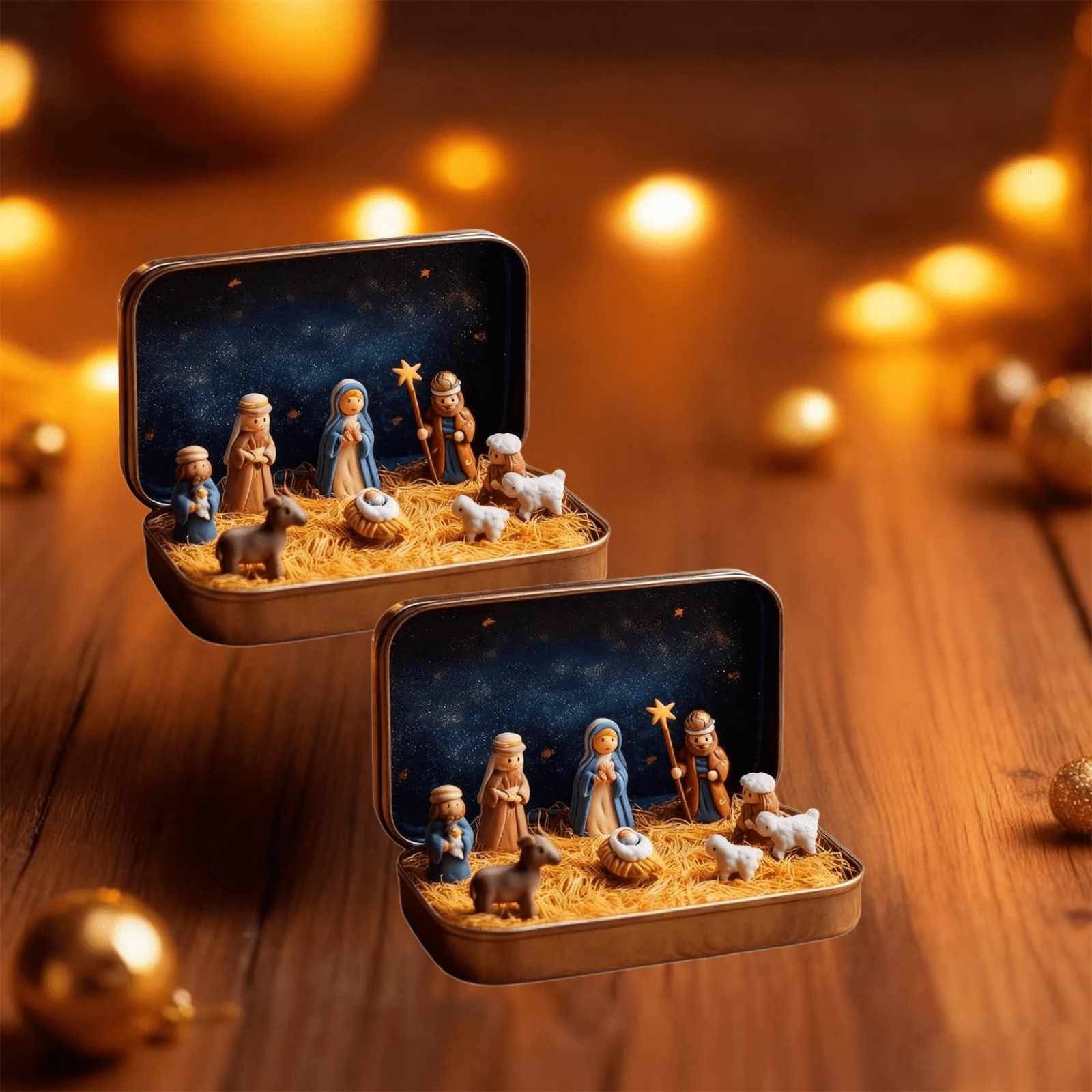 2Pack Mini Nativity Set in a Tin Box - Handcrafted Pocket Size Nativity ...