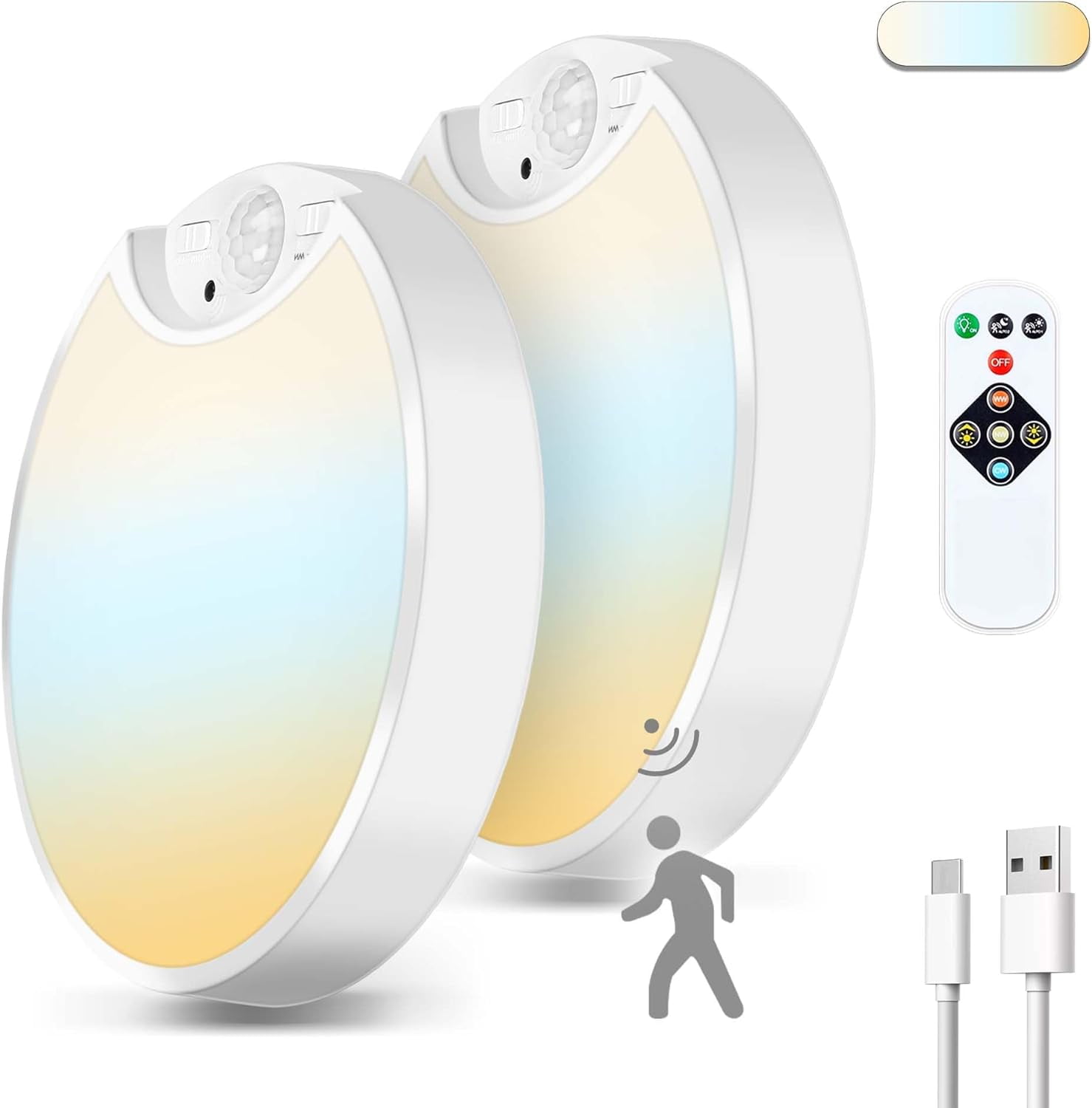 2Pack Motion Sensor Ceiling Light, Rechargeable Motion Senor Light with ...
