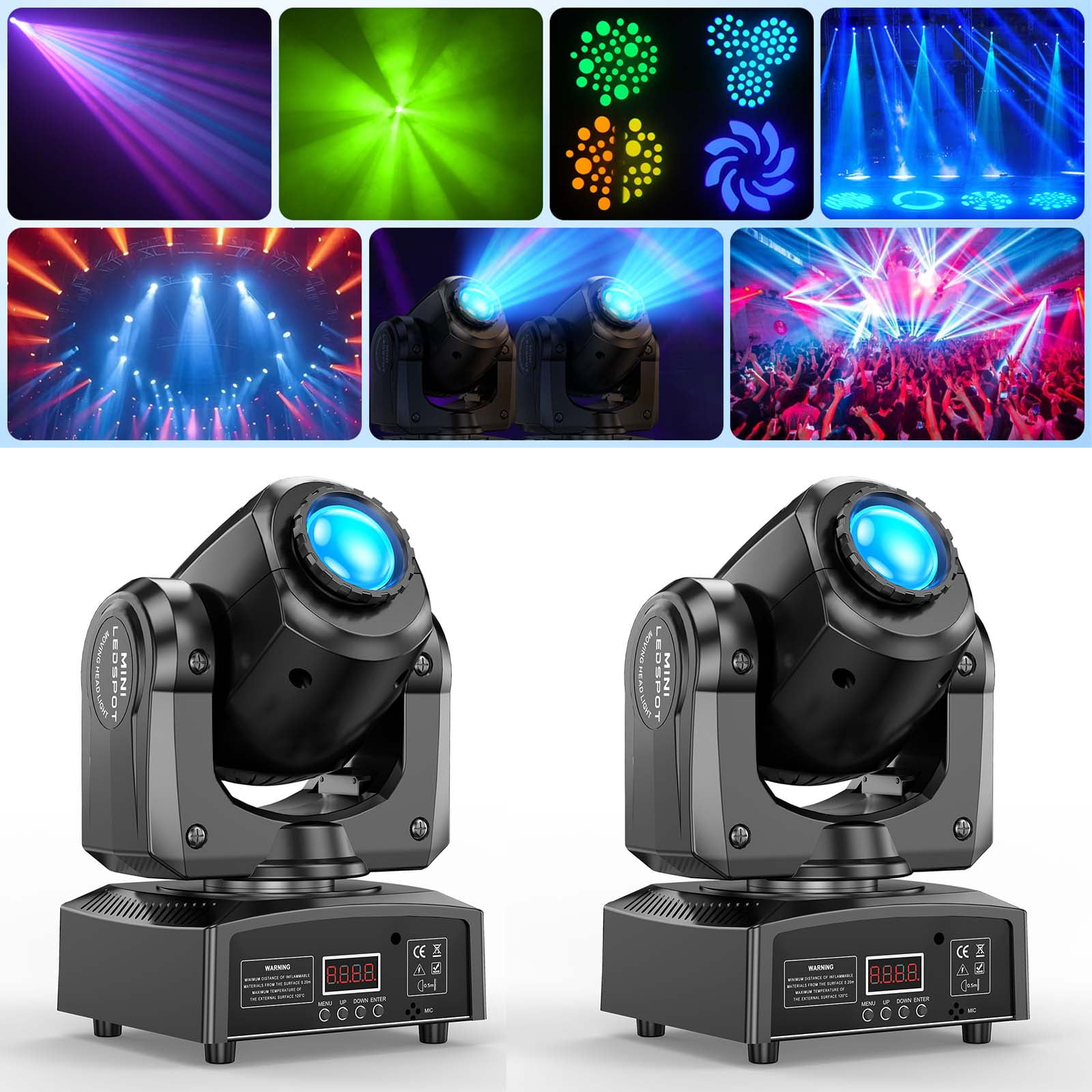 2Pack Moving Head LED DJ Party Light, RGBW 8 Pattern Shake Disco Light ...