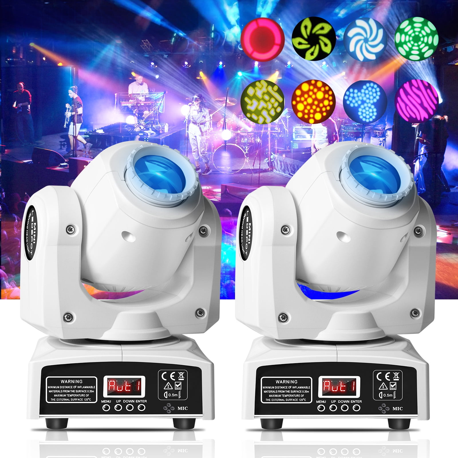 2Pack Moving Head LED DJ Party Light, RGBW 8 Pattern Shake Disco Light ...
