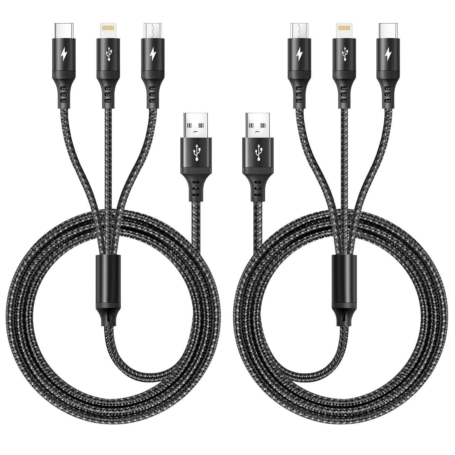2Pack Multi Charger Cable [3.5A/6Ft] 3 In 1 Braided Usb Fast Charging ...