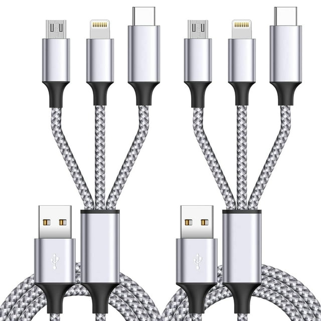2Pack Multi Charging Cable, 4FT 3 in 1 Multi Phone Charger Cable Fast Charging Cord with ...