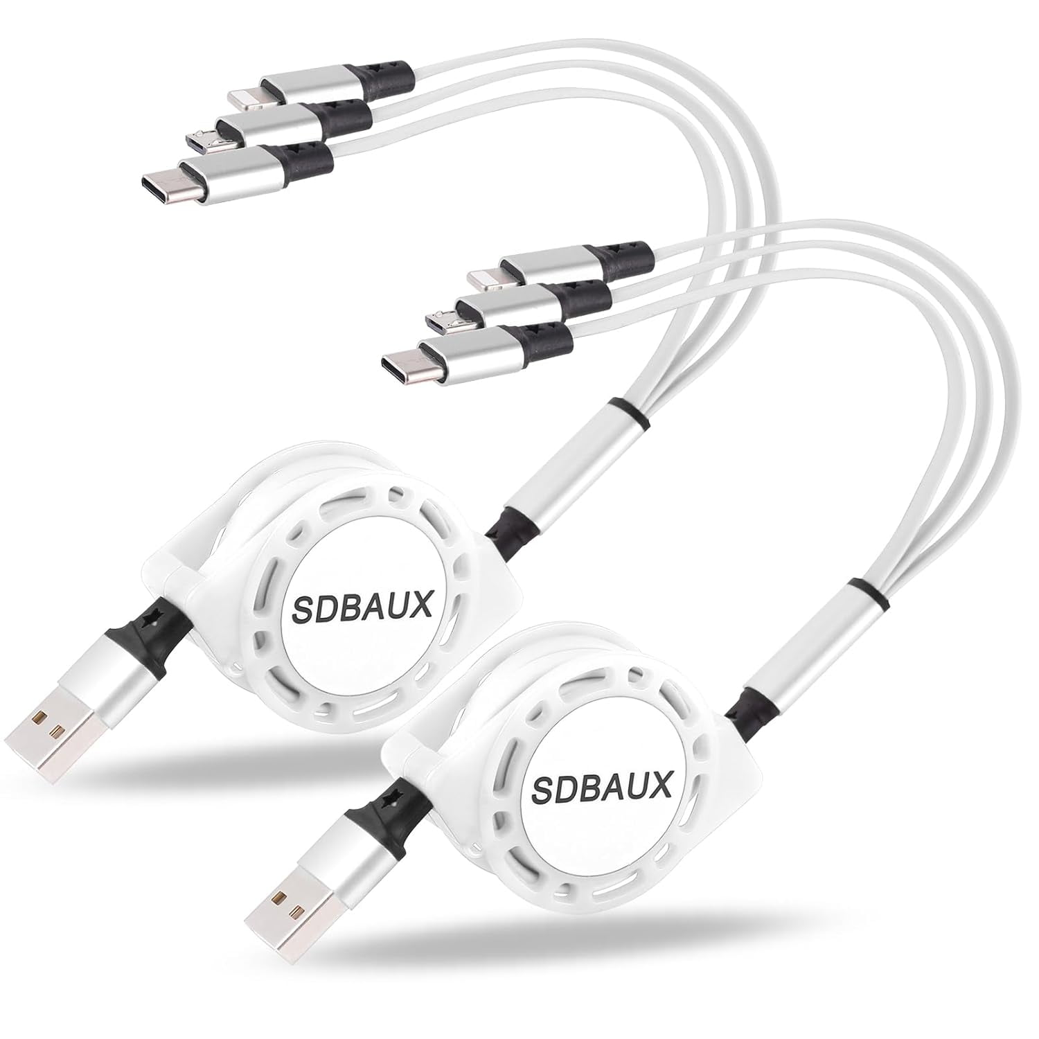 2Pack Multi USB Charger Cable Retractable 3 in 1 Multiple Charging Cord ...