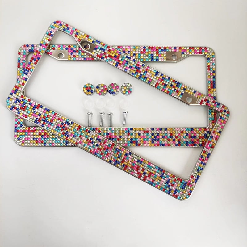 2Pack Multicoloured Bling License Plate Frame for Women,2 Pack ...