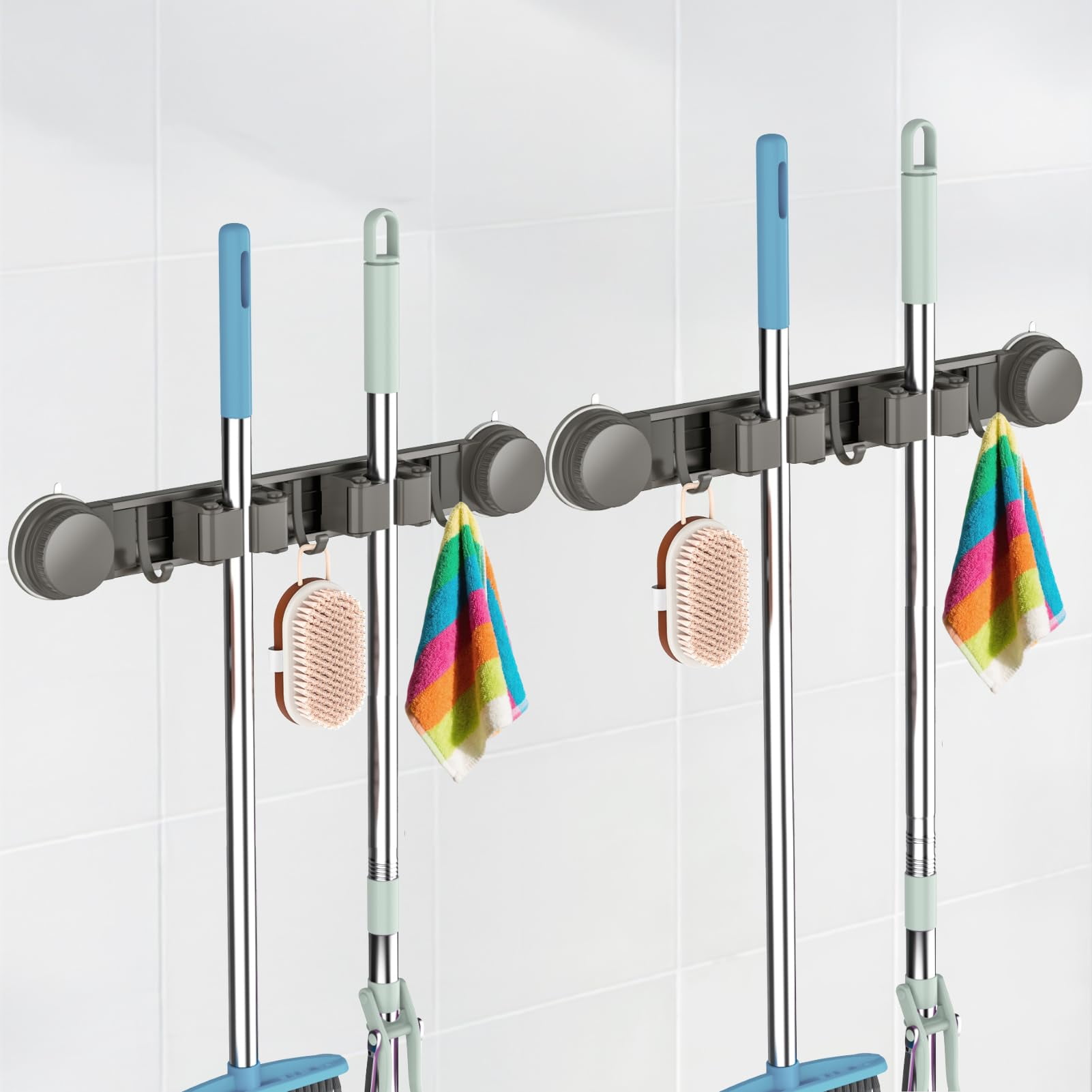 2Pack-No Drill Suction Cup Broom Holder - Broom Holder Mount with 2 ...