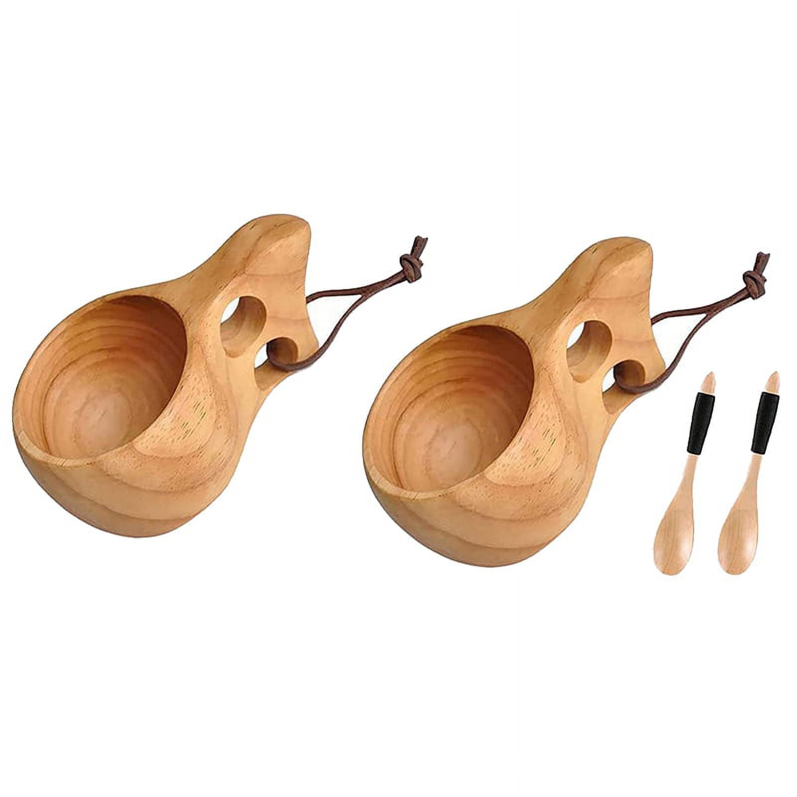2Pack Nordic Style Wooden Kuksa Tea Cup Set, Portable Outdoor Camping ...