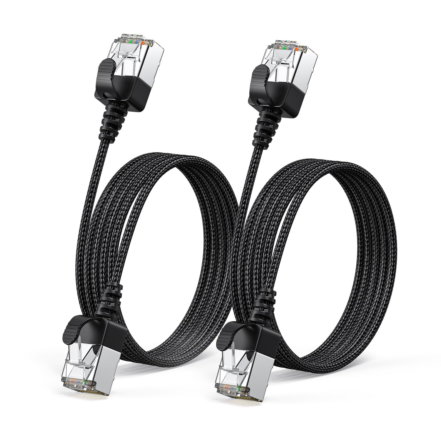2Pack Nylon Braided Cat6a Ethernet Cable-Black,Ultra Slim Cat6 Ethernet ...