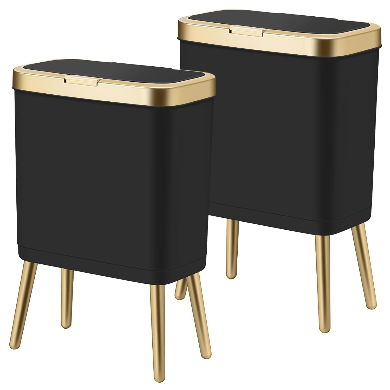 2Pack Office Trash Can with Lid, 4 Gallon Gold Trash Can Bathroom,Black ...