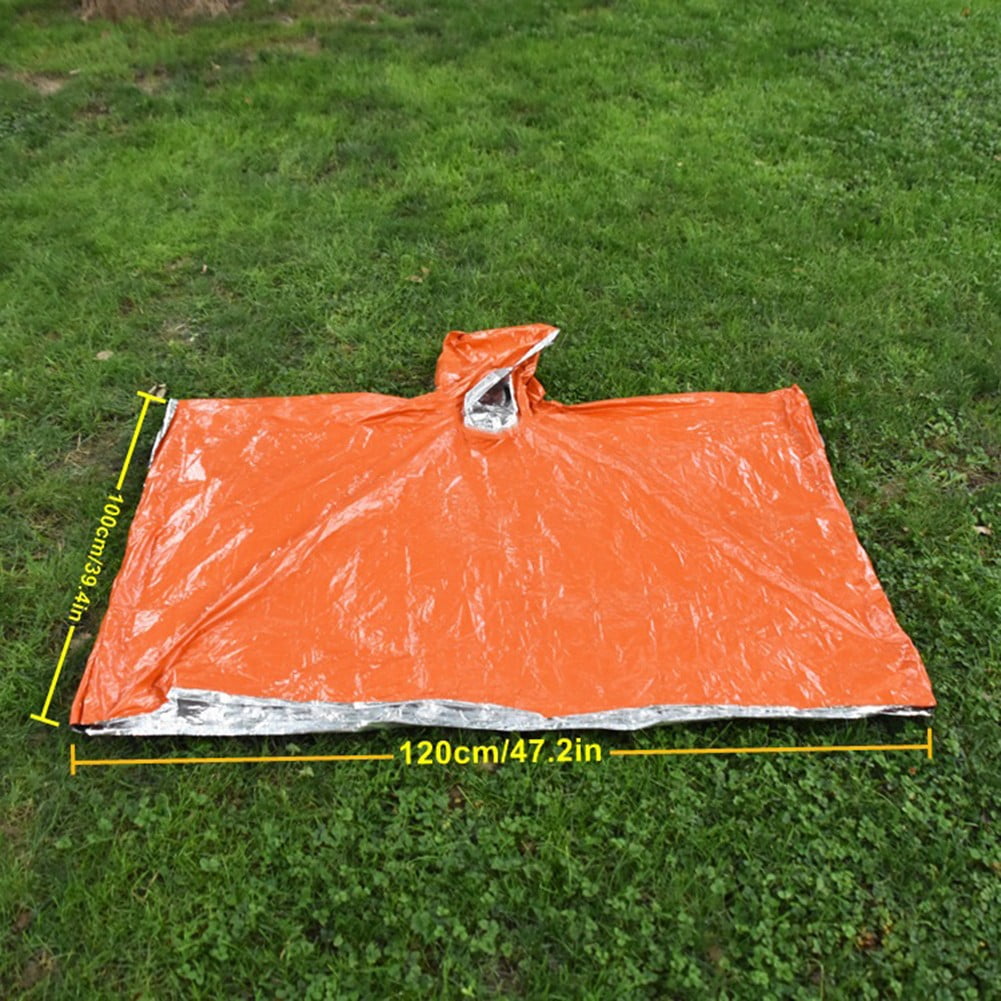 2Pack Outdoor Thermal Rain Coat Poncho Outdoor Extreme Cold Survival Blanket Orange (120*100cm ...