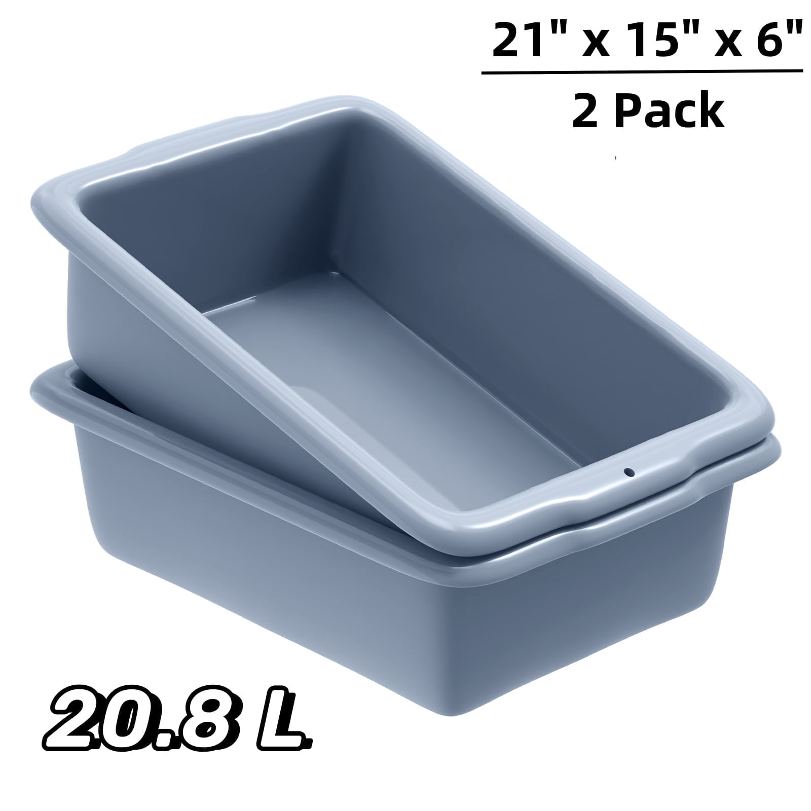 2Pack Plastic Dish Tubs, Commercial Bus Box/Wash Basin Tote Box, (Gray ...