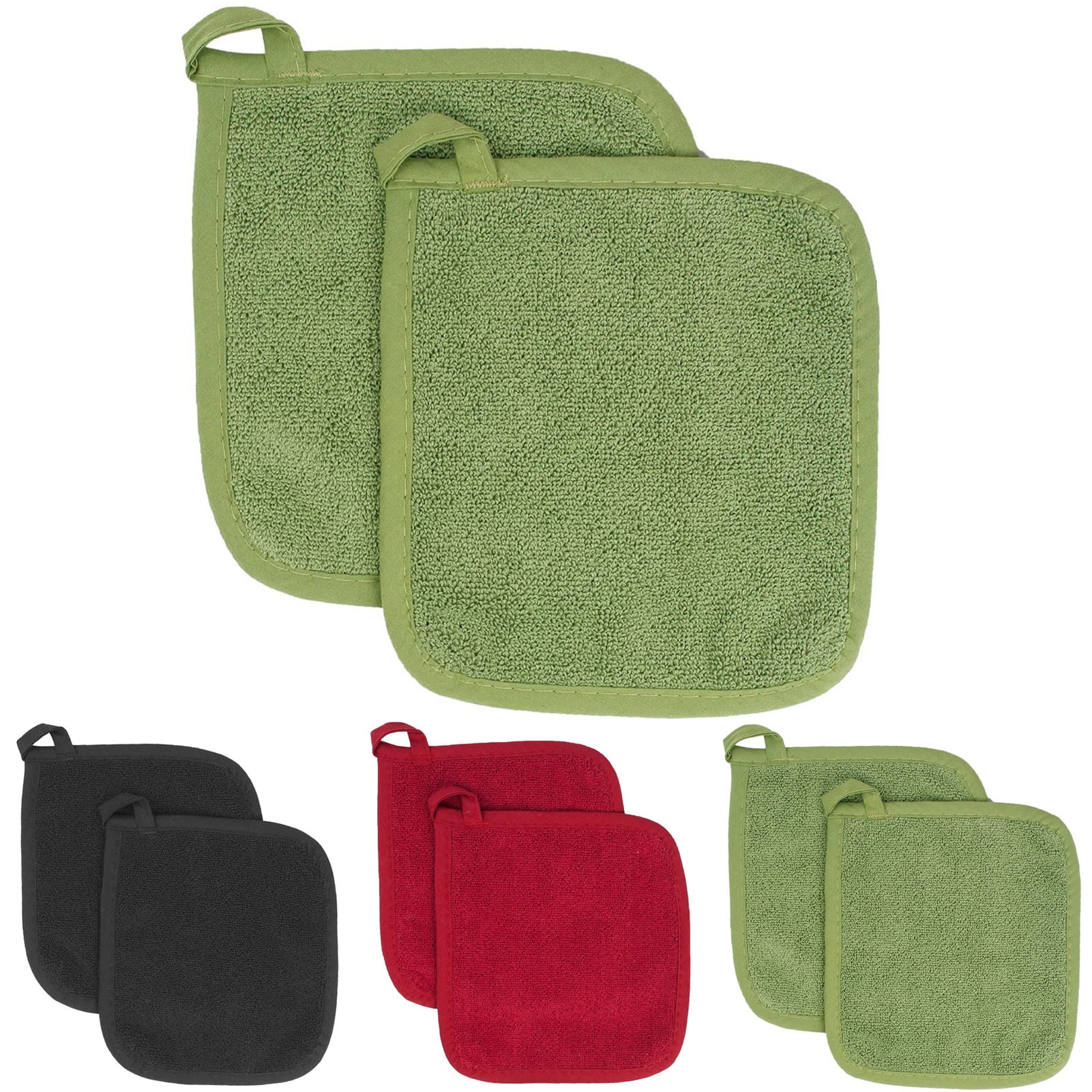 2Pack Pot Holders with Pocket- Soft Cotton Hot Pads with Non-Slip Silicone Grip and Hanging Loop ...