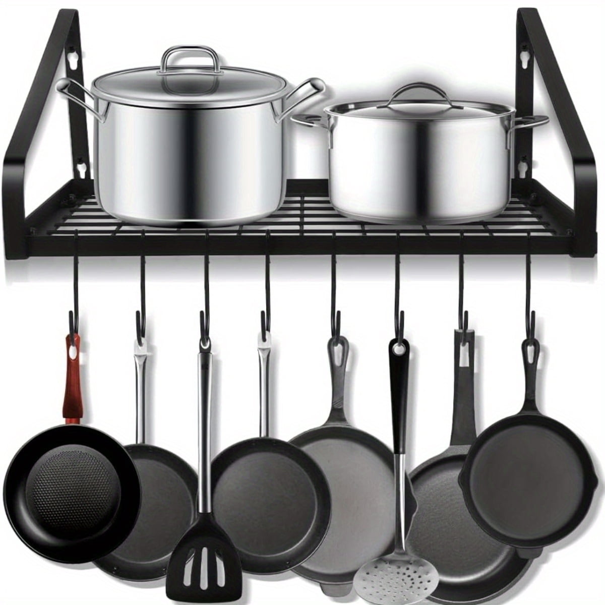 2Pack Pot and Pan Hanger, Wall Mounted Pots and Pan Hanging Rack with 8 ...