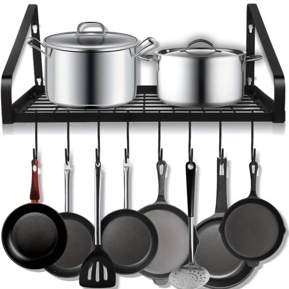 2Pack Pot and Pan Hanger, Wall Mounted Pots and Pan Hanging Rack with 8 ...
