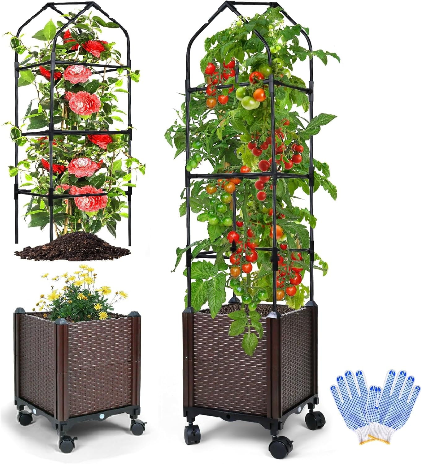 2Pack Raised Garden Bed with Tomato Planter Cage, 59" Self-Watering ...
