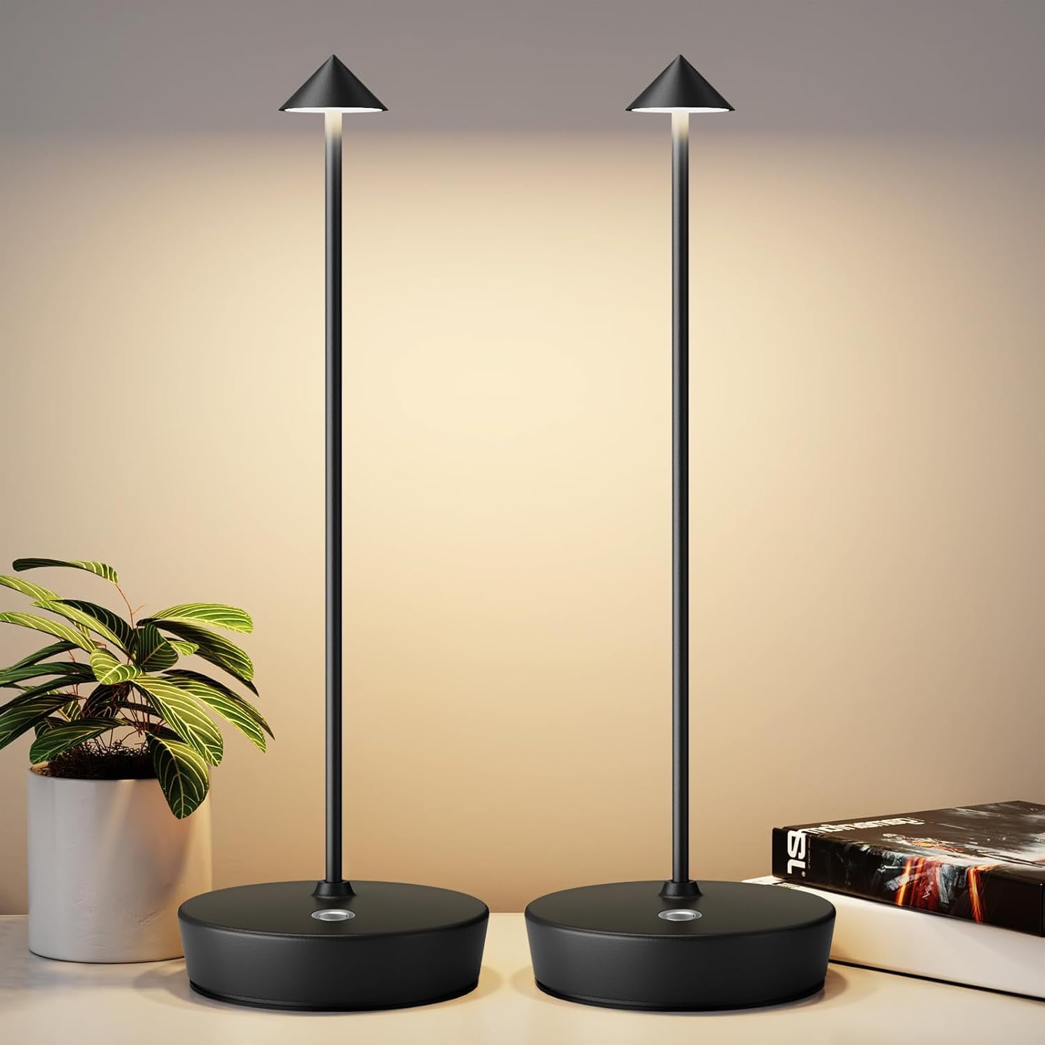 2Pack Rechargeable Cordless Table Lamp, Portable Powered LED Battery ...
