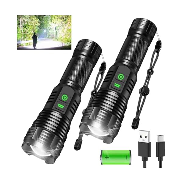 2Pack Rechargeable Flashlights, 100000 High Lumens Super Bright Led ...
