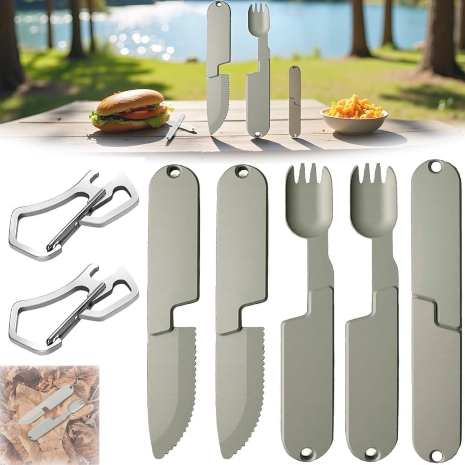 2Pack Respectivem 2 in 1 Camping Eating Utensils Set, Portable Magnetic ...